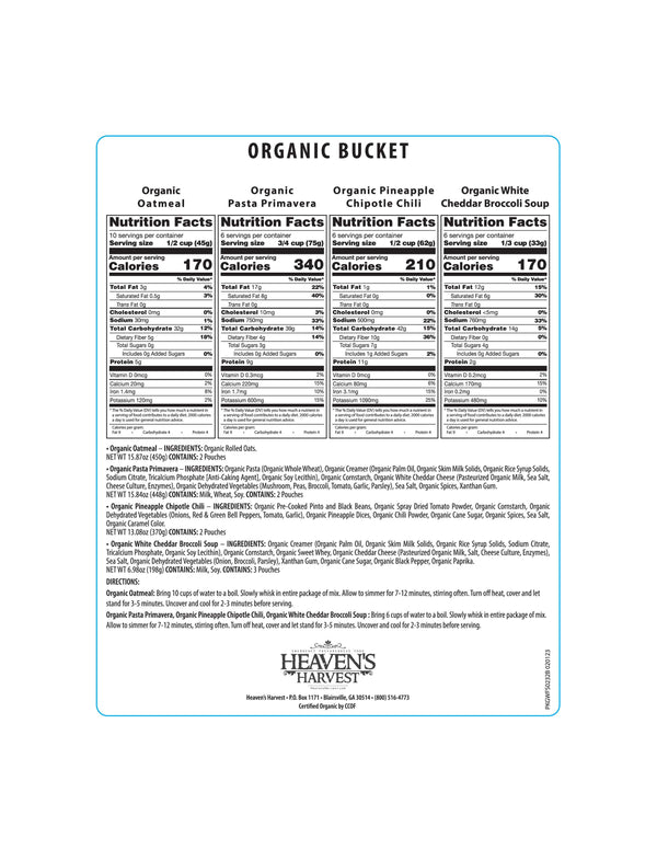 Organic Meal Bucket - 1 Person 1 Week - 62 Servings - Emergency Food ...