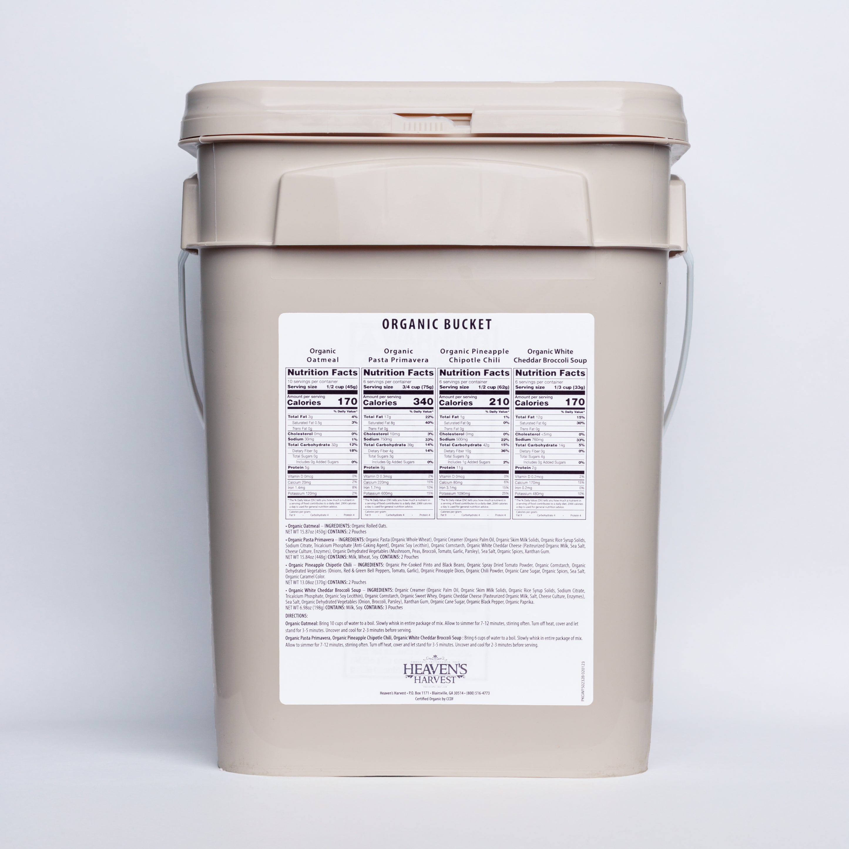 Organic Meal Bucket - 1 Person 1 Week - 62 Servings - Emergency Food ...